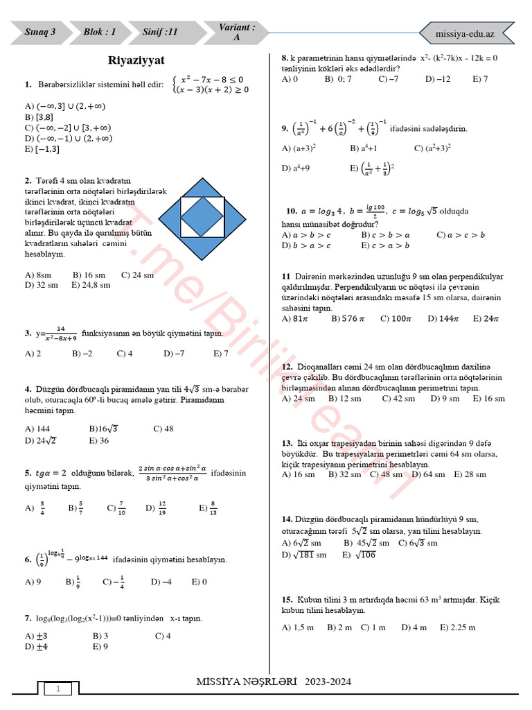 Blok 1, 11-Ci Sinif 21.01.2024 | PDF