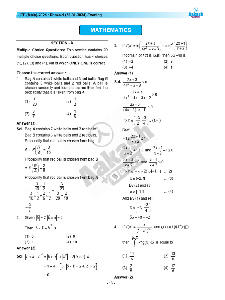 JEE Main 2024 Jan30 Shift2 Maths Evening | PDF | Mathematical Analysis | Mathematical Objects