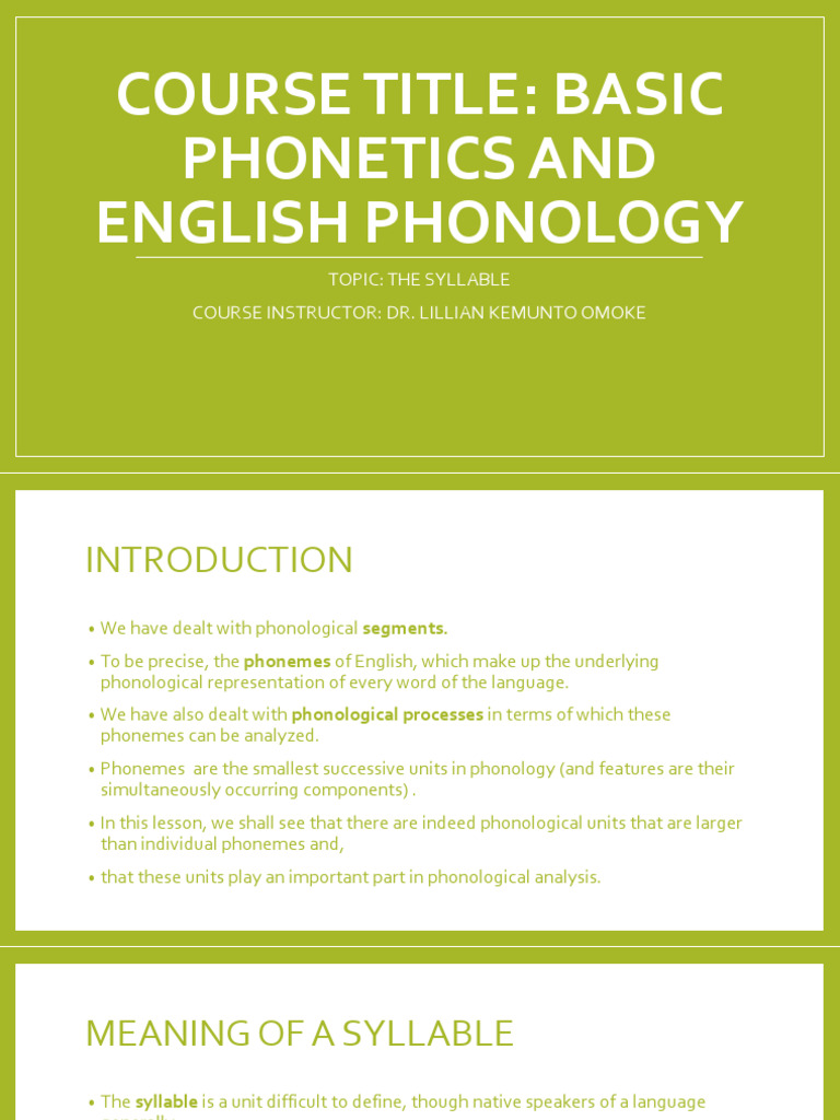 Basic Phonetics and English Phonology Week 12 The Syllable | PDF ...