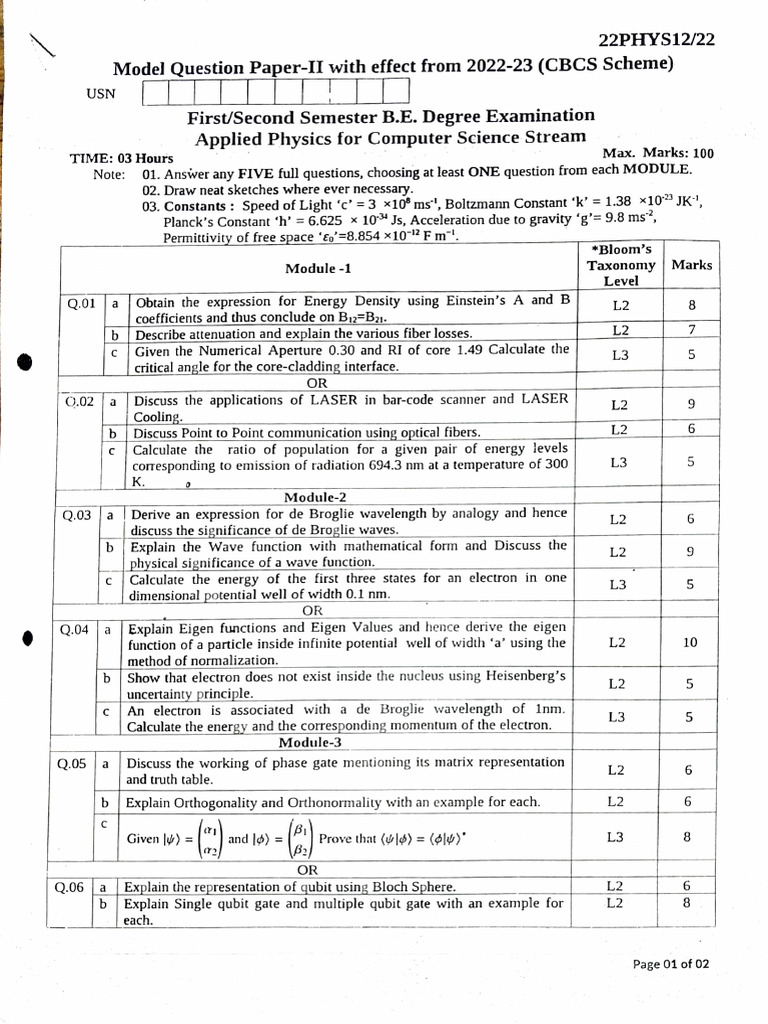Physics CSE Sream Model QP | PDF | Electron | Waves