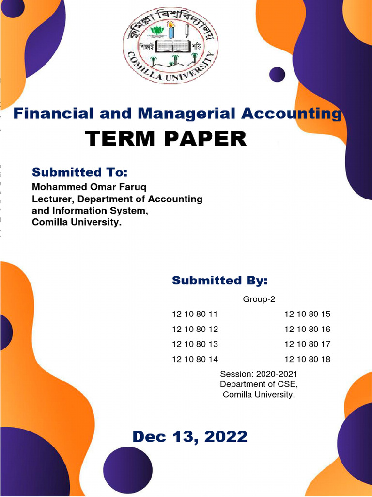 Term Paper Cover Page | PDF | Equity (Finance) | Cash