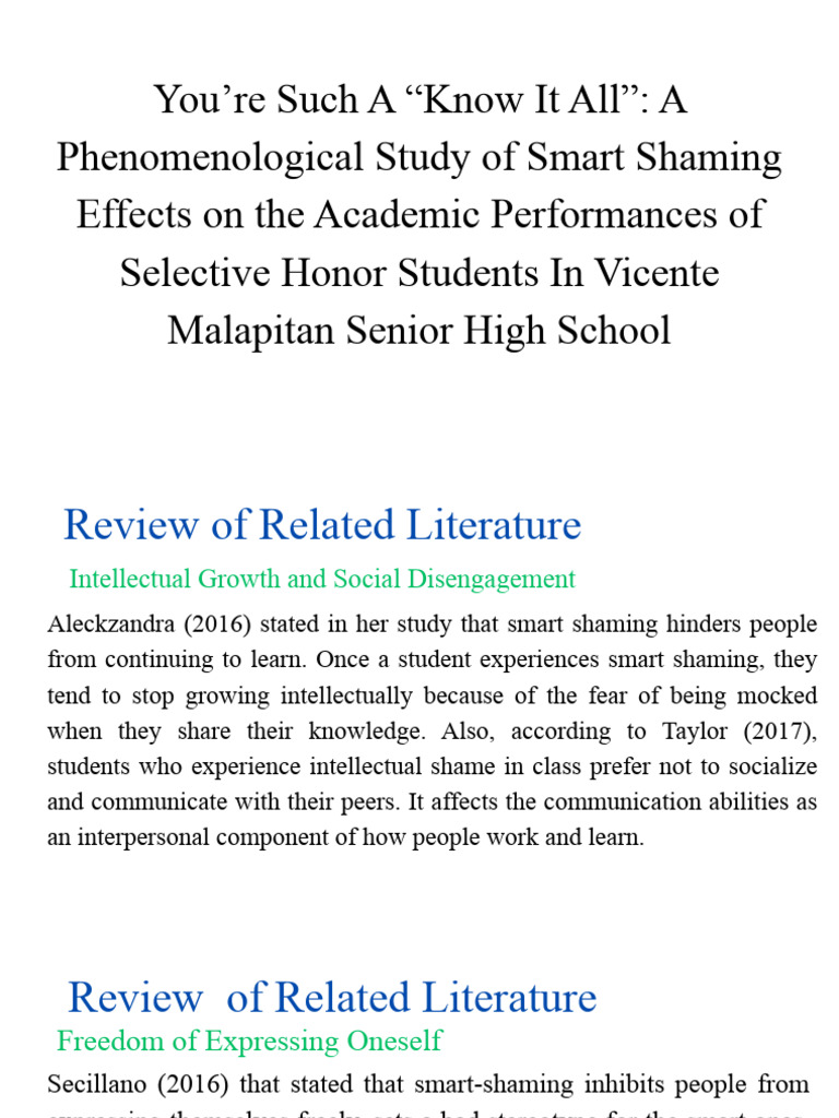 Youre Such A Know It All A Phenomenological Study of Smart Shaming ...