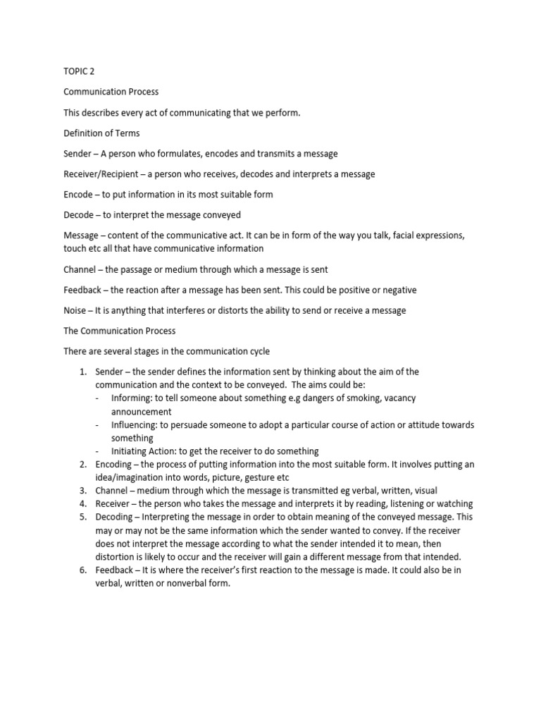 TOPIC 2 Process of Communication | PDF | Communication | Information