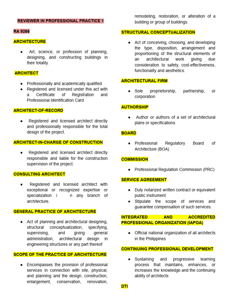 Reviewer in Professional Practice 1 | PDF | Architect | Licensure