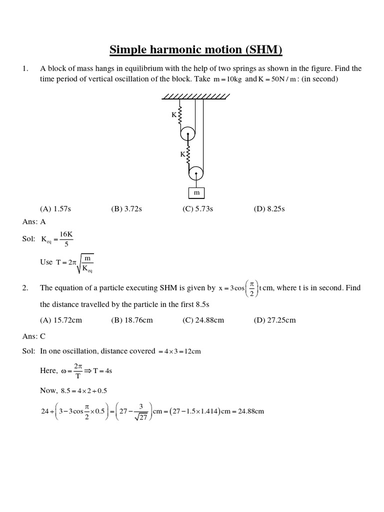 Simple Harmonic Motion Problems and Solutions | PDF | Oscillation ...