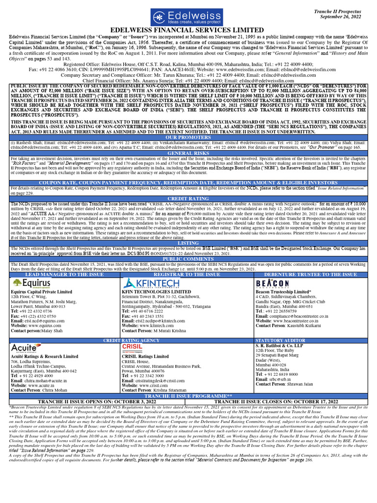 Edelweiss Financial Services Limited | PDF | Securities (Finance) | Stocks