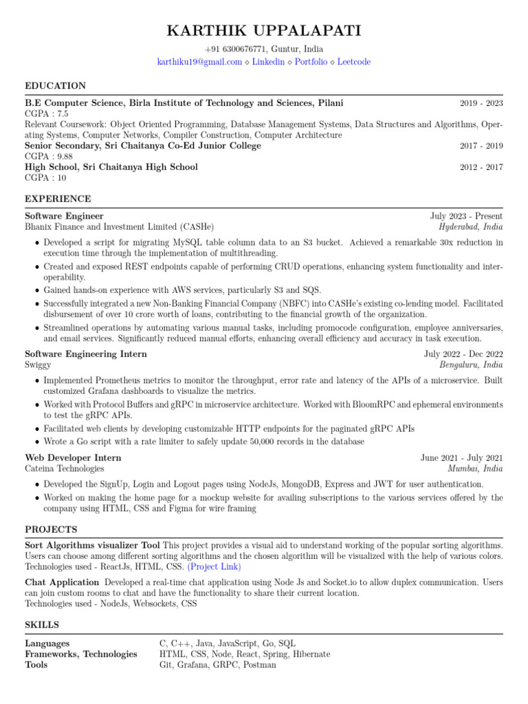 Karthik Uppalapati Resume 4th Feb 2024 | PDF | Java Script | Systems Engineering