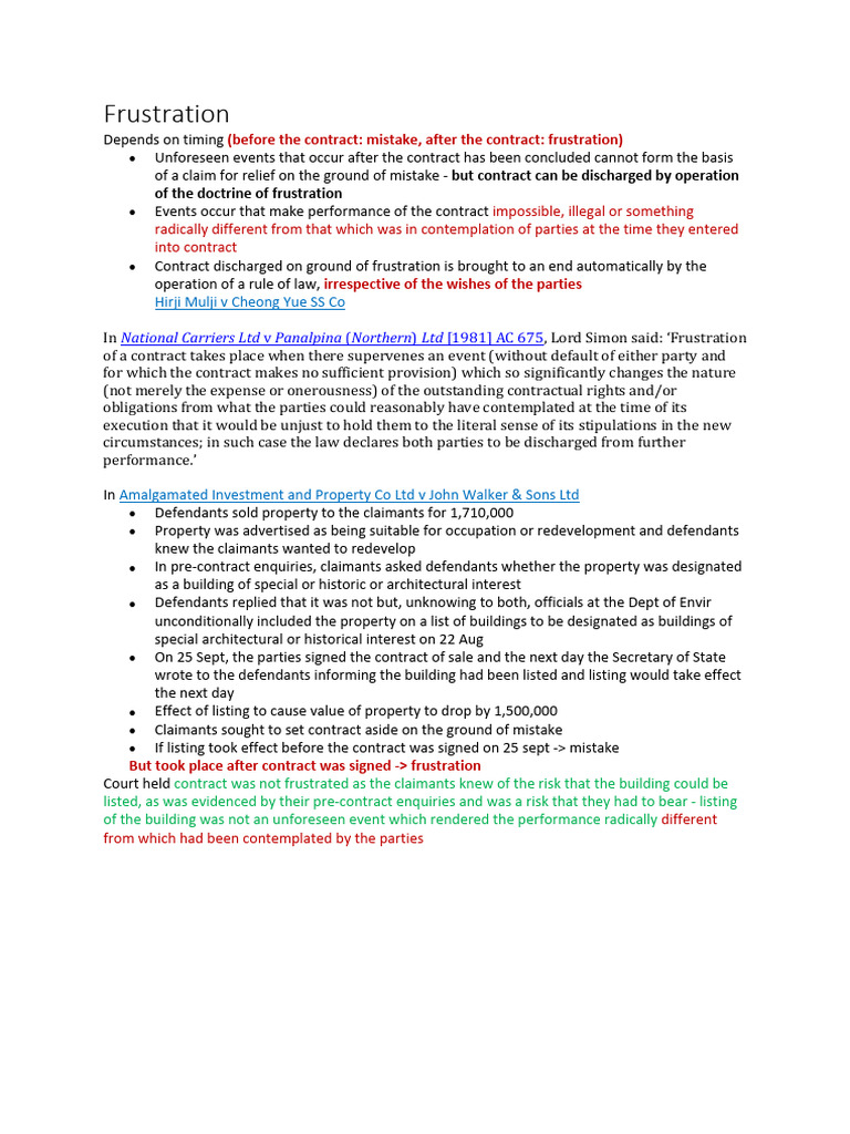 Frustration - CONTRACT | PDF | Lease | Common Law