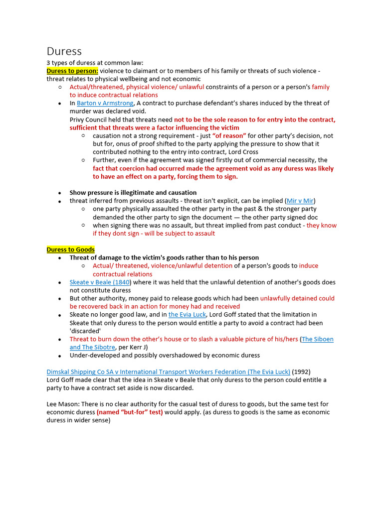 Duress - CONTRACT | Download Free PDF | Breach Of Contract | Coercion
