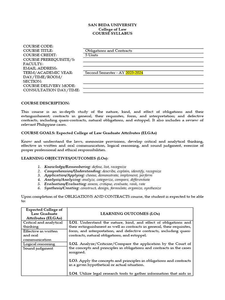 Oblicon-Departmental-Syllabus-AY-2023-2024-draft | PDF
