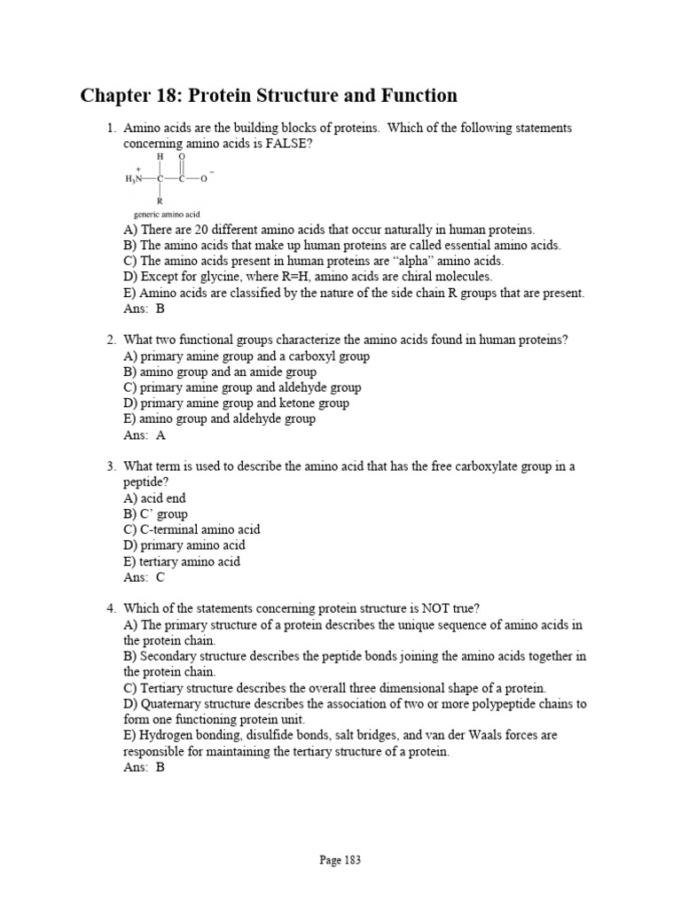 Chapter 18: Protein Structure and Function Test Bank | PDF | Proteins ...
