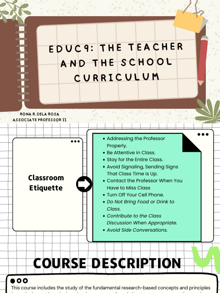 Educ 9 The Teacher and School Curriculum | PDF | Curriculum | Teachers