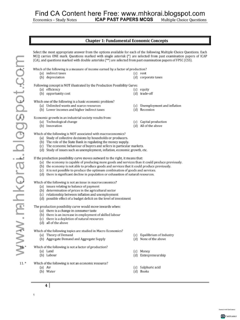 Economics CHP Wise Mcqs | PDF