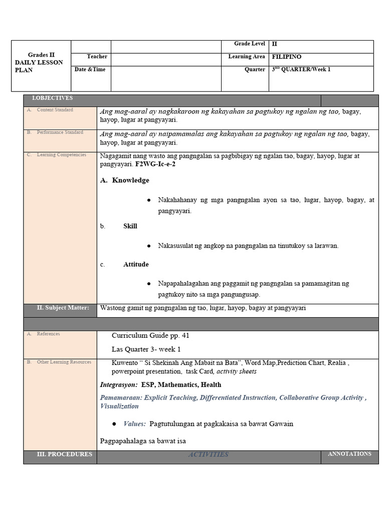 COT FILIPINO G-2 3RD QUARTER Pangngalan | PDF