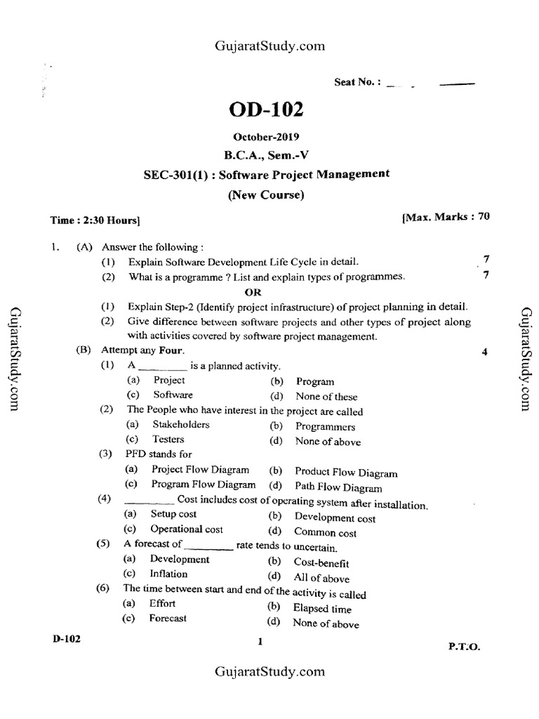 Bca 5 Sem Software Project Management Od 102 Oct 2019 | PDF