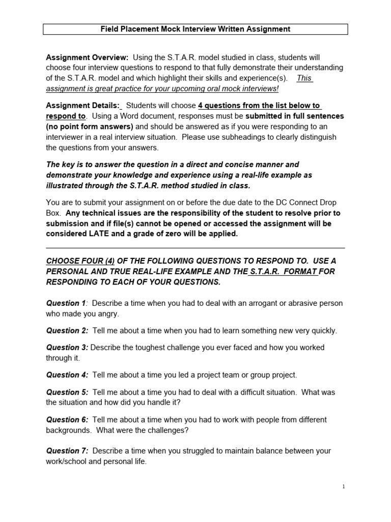 Mock Interview Written Assignment | Download Free PDF | Question ...