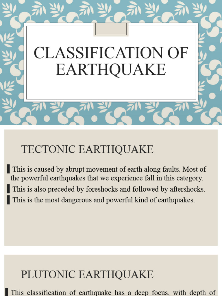 Classification of Earthquake - DRR | PDF | Earthquakes | Natural Hazards