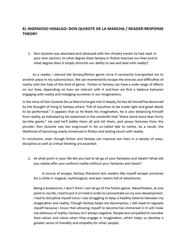 Don Quixote de La Mancha - Reader-Response Theory | PDF | Don Quixote ...
