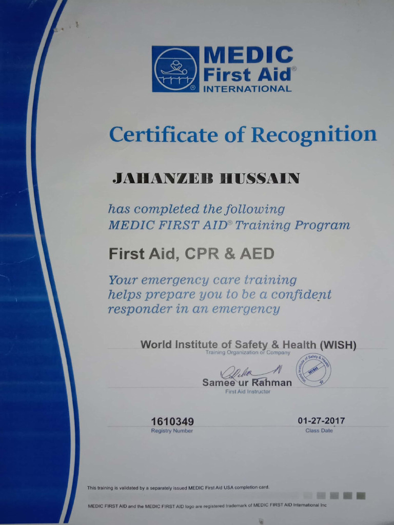 First Aid Certificate | PDF