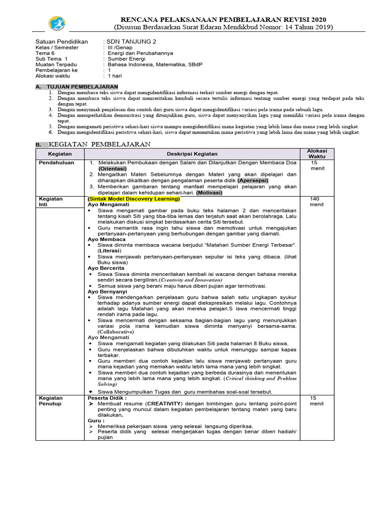 RPP 1 Lembar K3 T6 | PDF