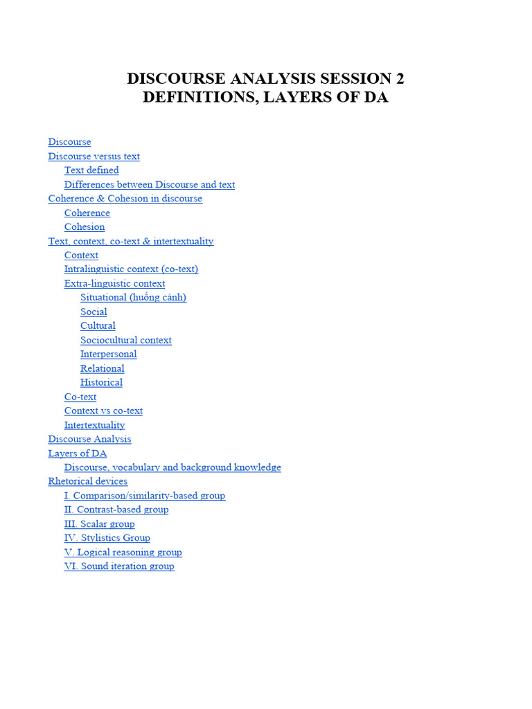 Discourse Analysis - Definitions, Co - Context, Layers of DA | Download Free PDF | Discourse ...