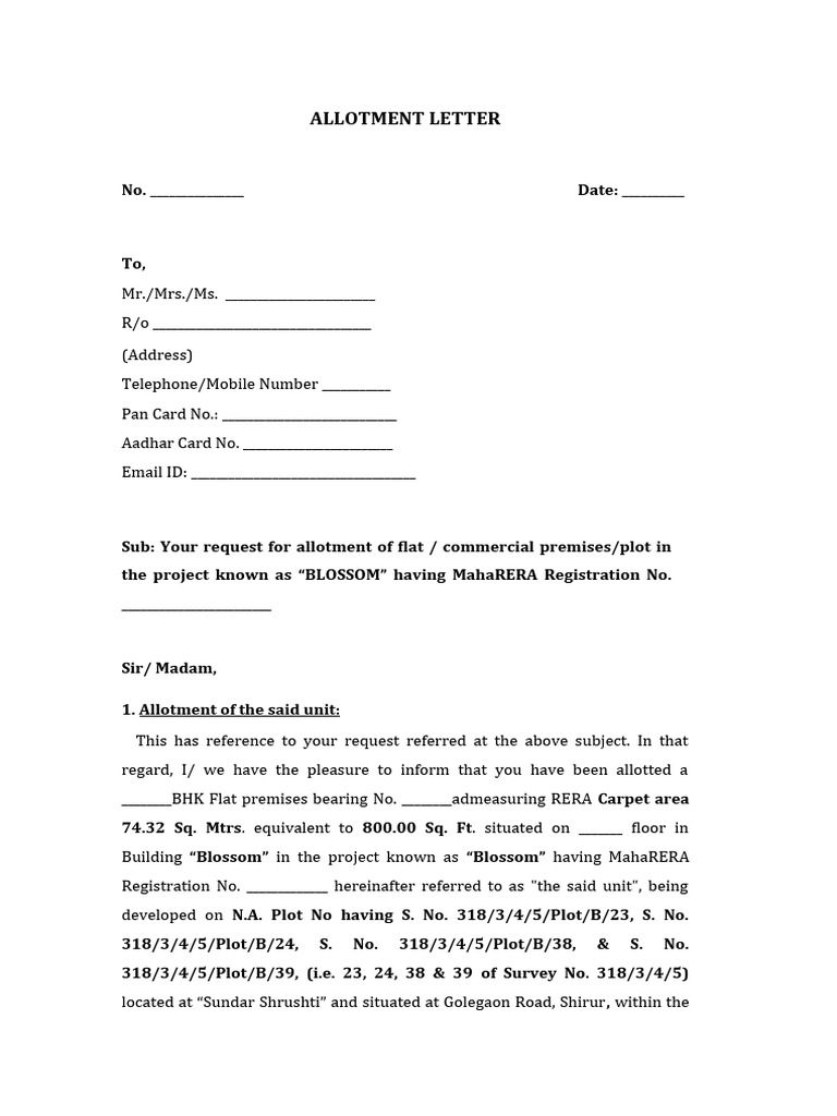 Allotment Letter for Flat Purchase | PDF | Interest | Receipt