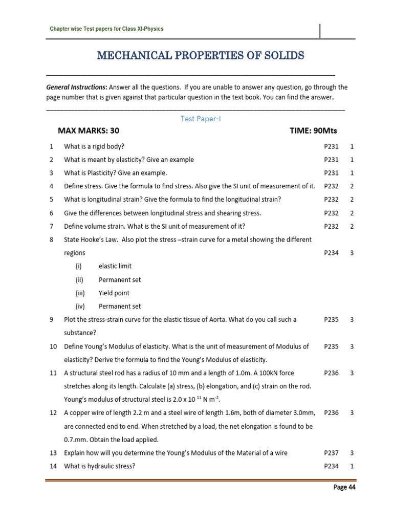 CBSE Class 11 Physics Mechanical Properties of Solids | PDF ... CBSE Class 11 Physics Mechanical Properties of Solids | PDF ...