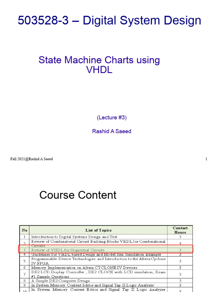 Lec #3 - State Machine Charts Using VHDL (New 2024) | PDF