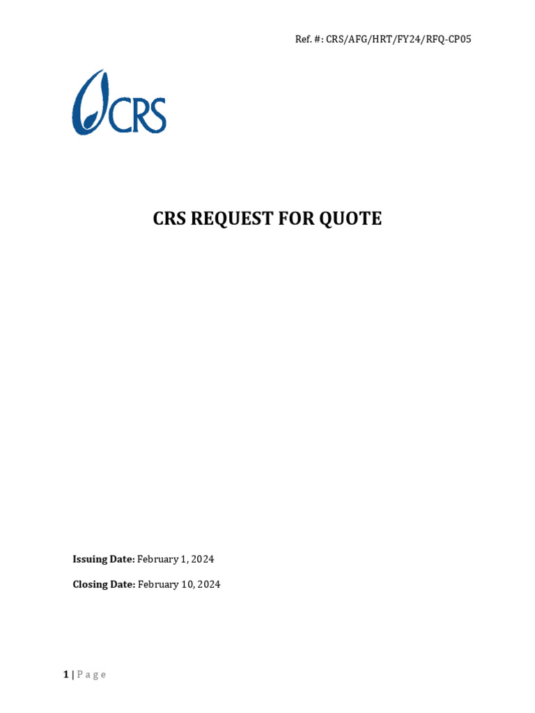 Crs Request For Quote: Ref. #: CRS/AFG/HRT/FY24/RFQ-CP05 | Download ...