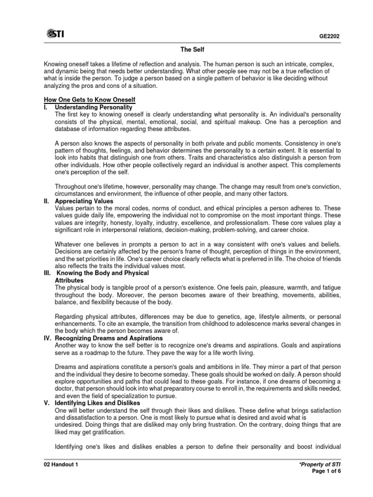 03 Handout 1 | PDF | Self Concept | Swot Analysis