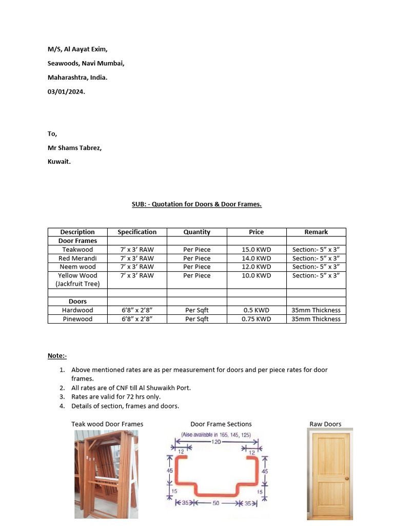 Doors & Frames Quotation | PDF