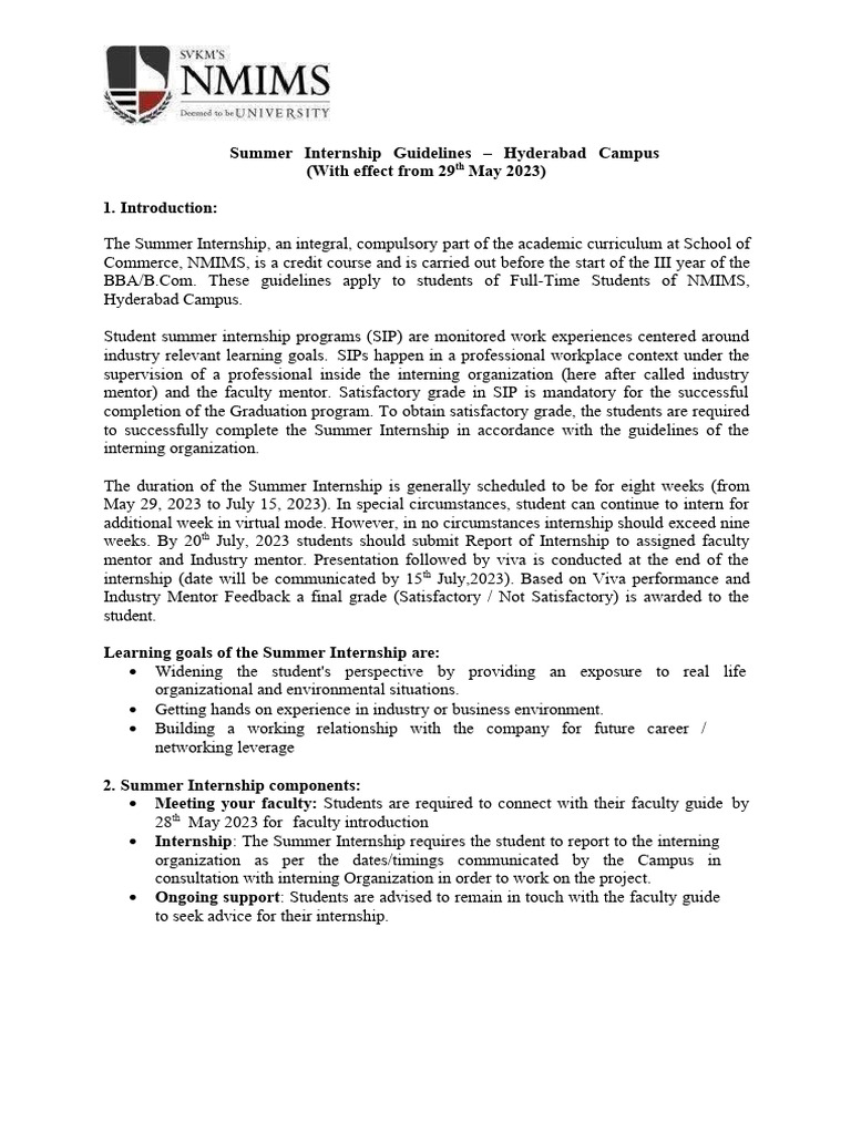 2nd Yr - SIP Guidelines | PDF | Internship | Job Hunting