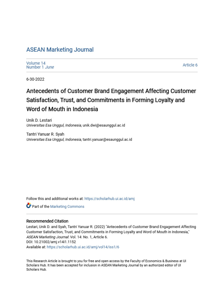Antecedents of Customer Brand Engagement Affecting Customer ...