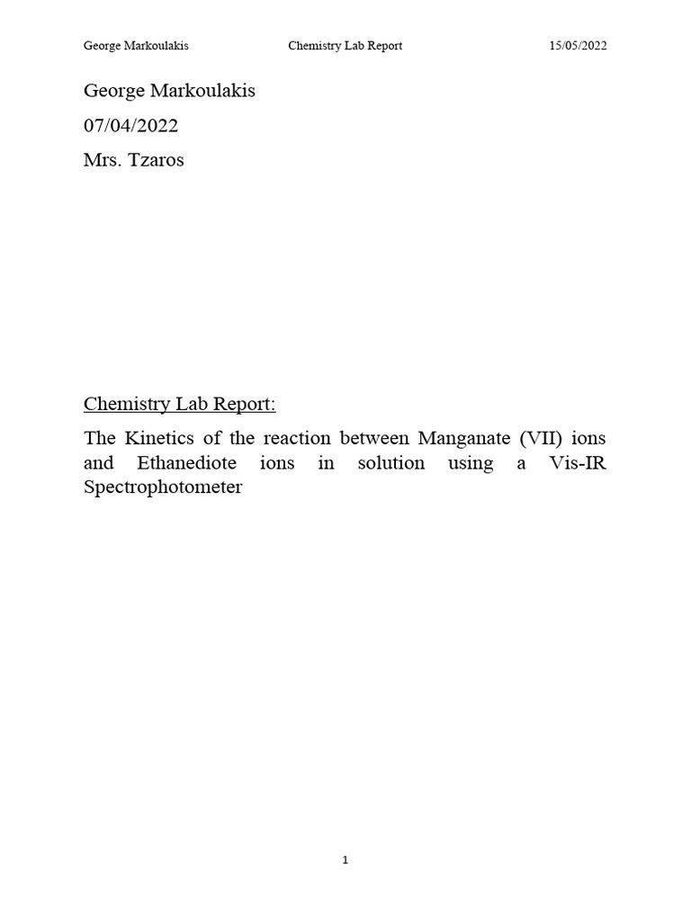 Kinetics Lab Report | Download Free PDF | Chemical Kinetics | Reaction Rate