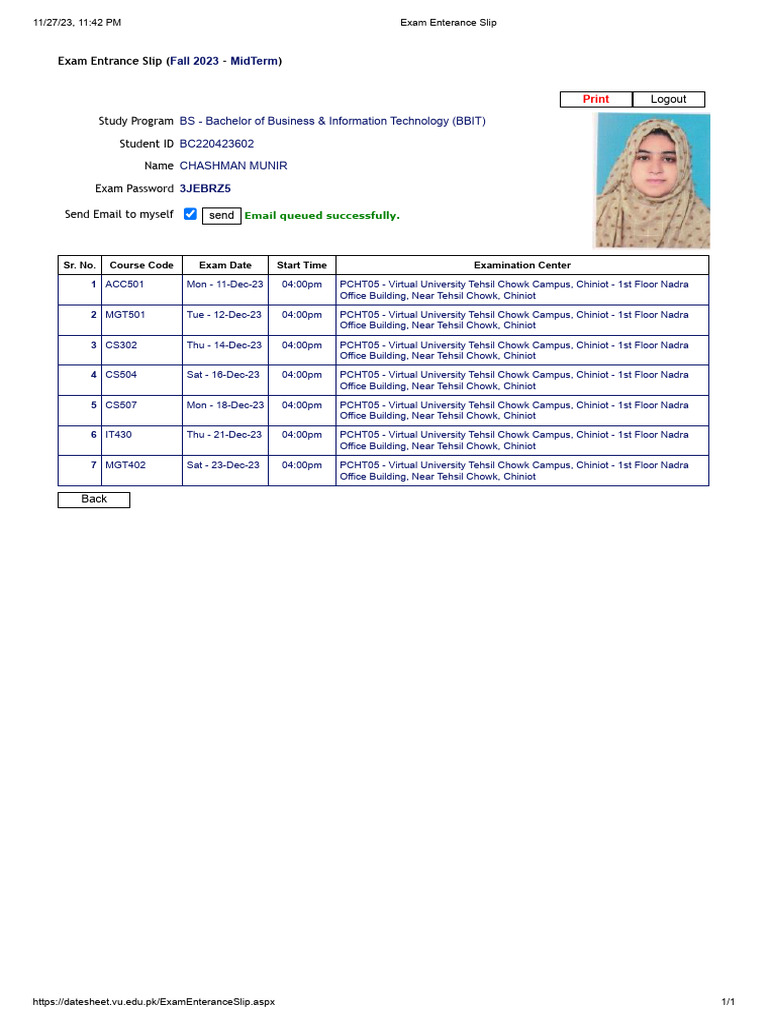 Exam Enterance Slip 2 | PDF