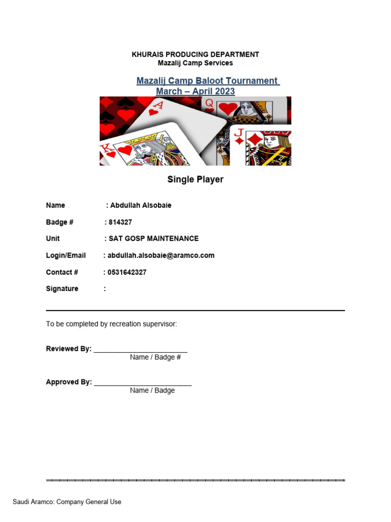 Baloot Registration Form 1 | PDF