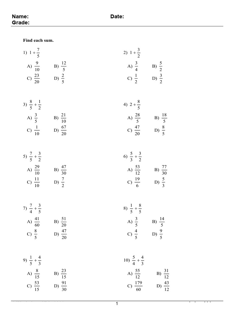 TN23 FRACTION 5th Grade | PDF