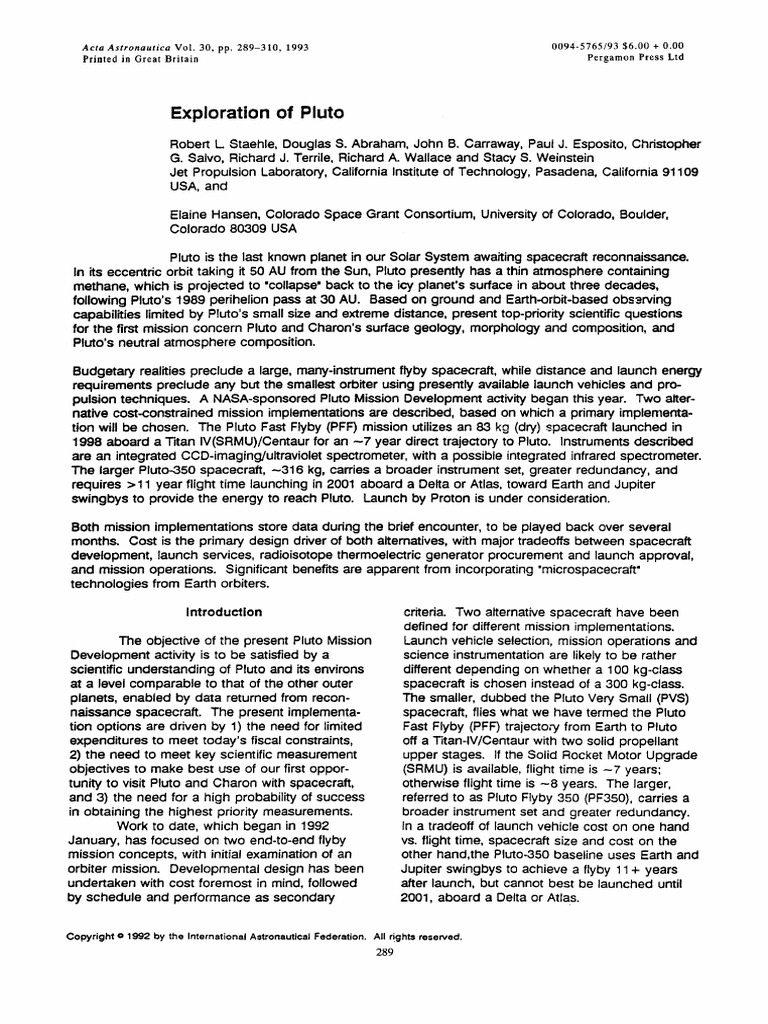 Exploration of Pluto - 1993 - Acta Astronautica | PDF | Pluto | Gravity Assist