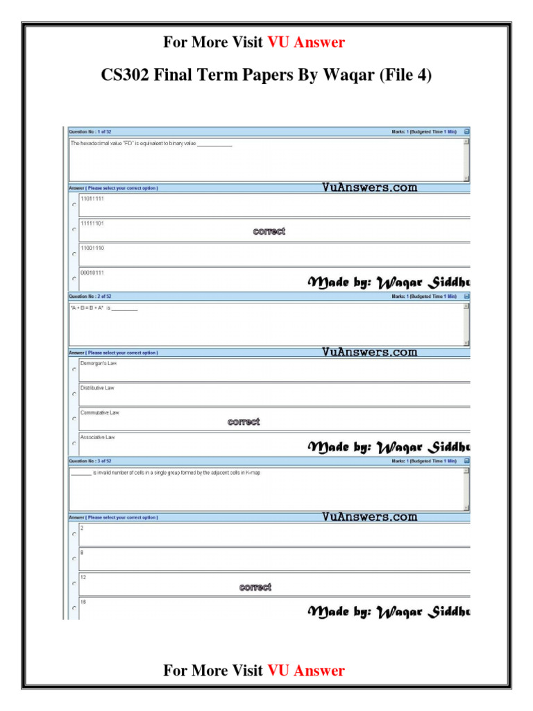 CS302 Final Term Papers by Waqar (File 4) | PDF