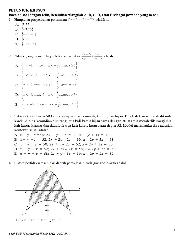 Soal Usp MTK W Paket A | PDF
