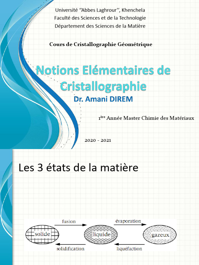 CRIS1 Chap 1 Notions de Cristallo & Rappel Mathématique 20201 | PDF | Cristallographie | Cristal