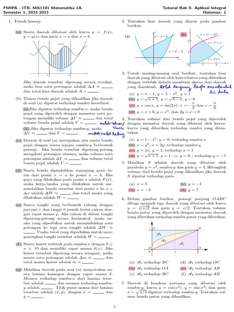 2022 MA1101 Matematika 1A Tutorial 8 (Bab 5) - Bertanda | PDF