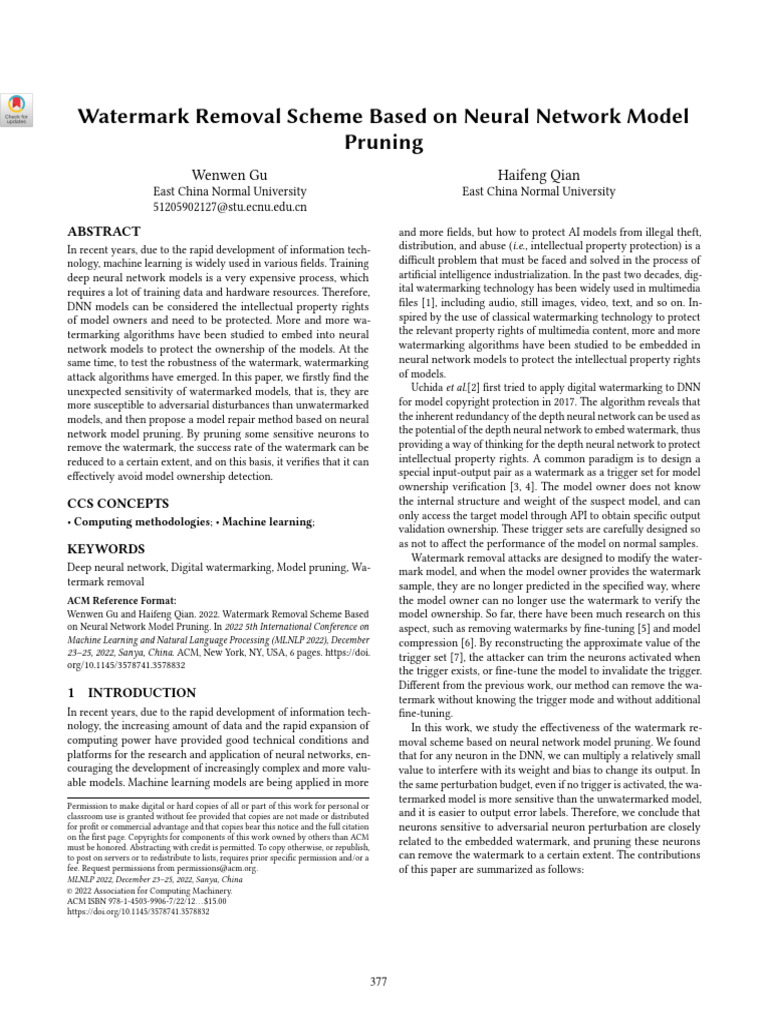 Watermark Removal Paper | PDF | Deep Learning | Artificial Neural Network