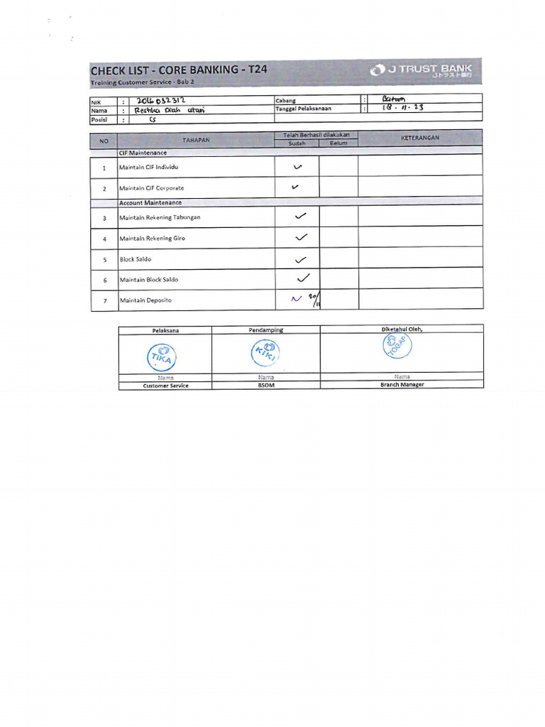 Checklist CS Cab Batam | PDF