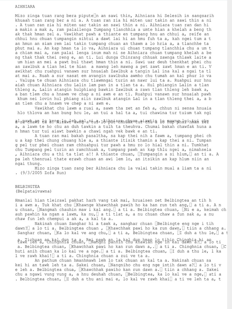 Mizo Thawnthu Thenkhat | PDF