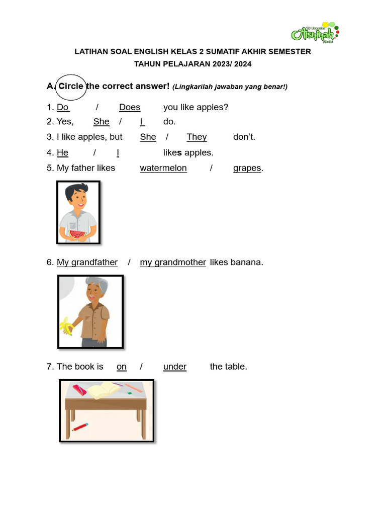 Latihan Soal Sas English Kls 2 Pdf Writing Implements
