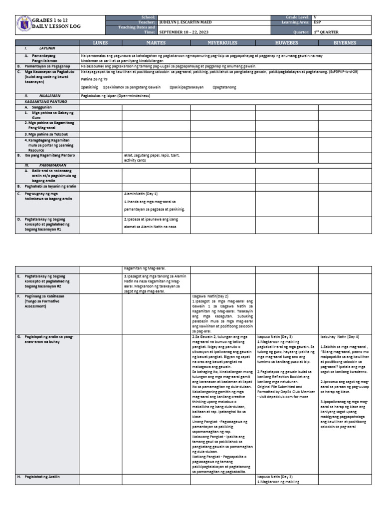 DLL - Esp 5 - Q1 - W4 - Co | PDF