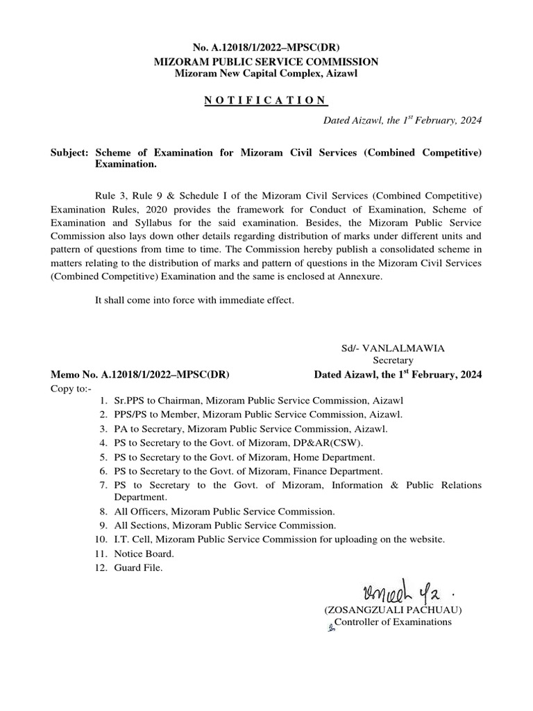 Mcs Combined Scheme of Examination | PDF