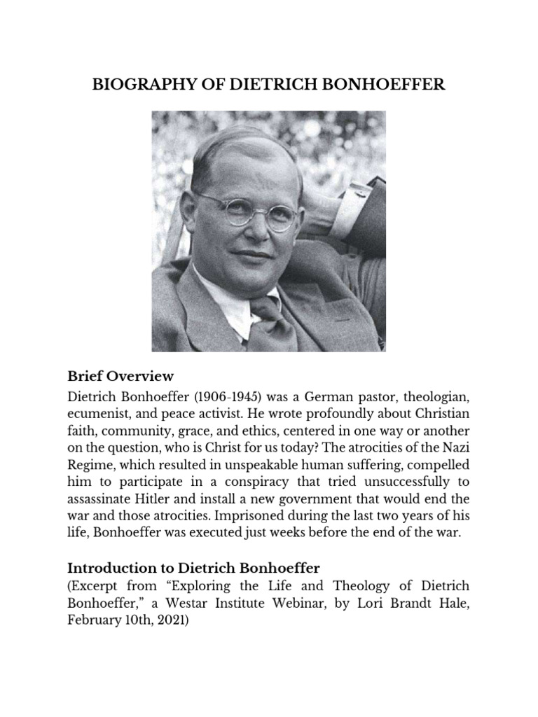 Biograph of Dietrich Bonhoeffer | PDF | Dietrich Bonhoeffer