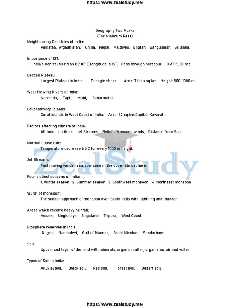 Zeal Study Geography Two Marks | PDF | Monsoon | Agriculture